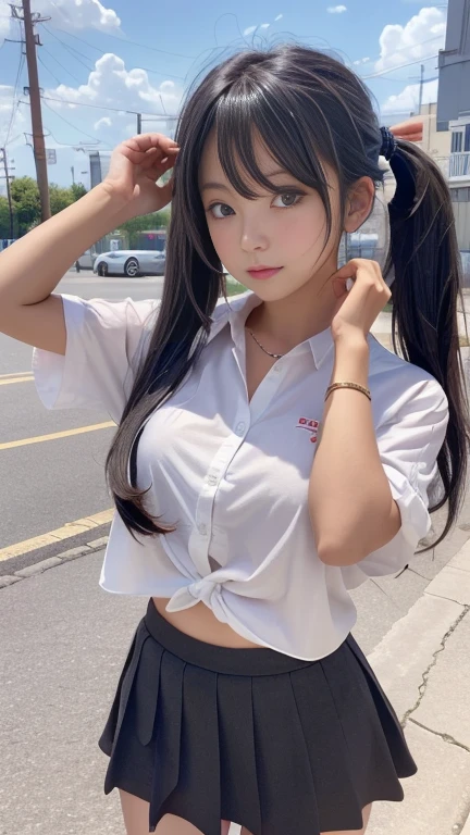Sunburn marks on tanned skin、、Black hair twin tails,Cute appearance 1 ...