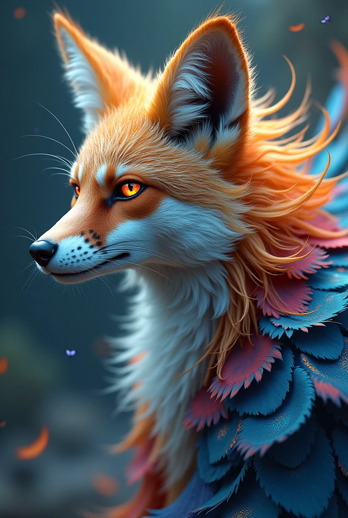 His eyes are shining、A creature that combines a fox and a peacock ...
