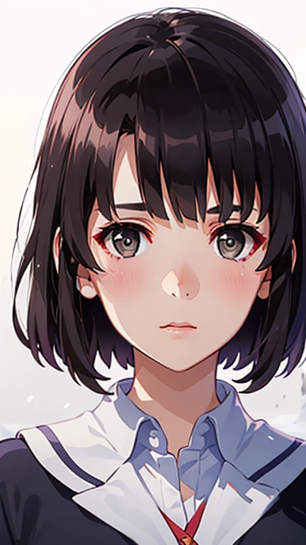 1 girl, black short hair, {{beautiful detailed face}}, {{{intense gaze ...