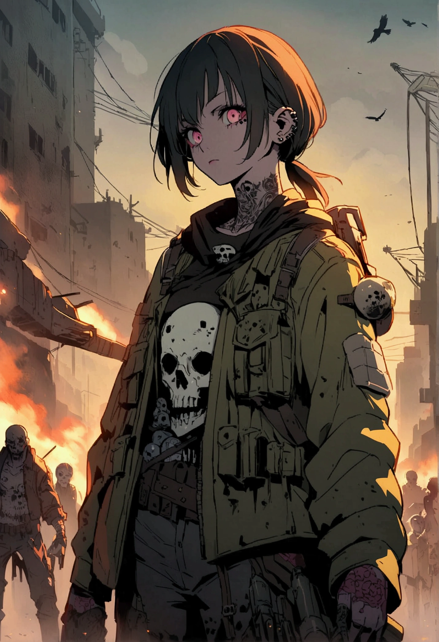 Anime, textured clothes, guns, machinery, post apocalyptic, rebel ...