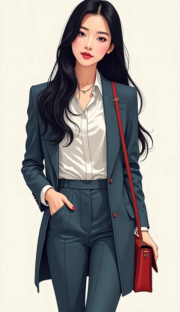 Korean comics, medium body shot,A neat outfit and beautiful woman - SeaArt AI