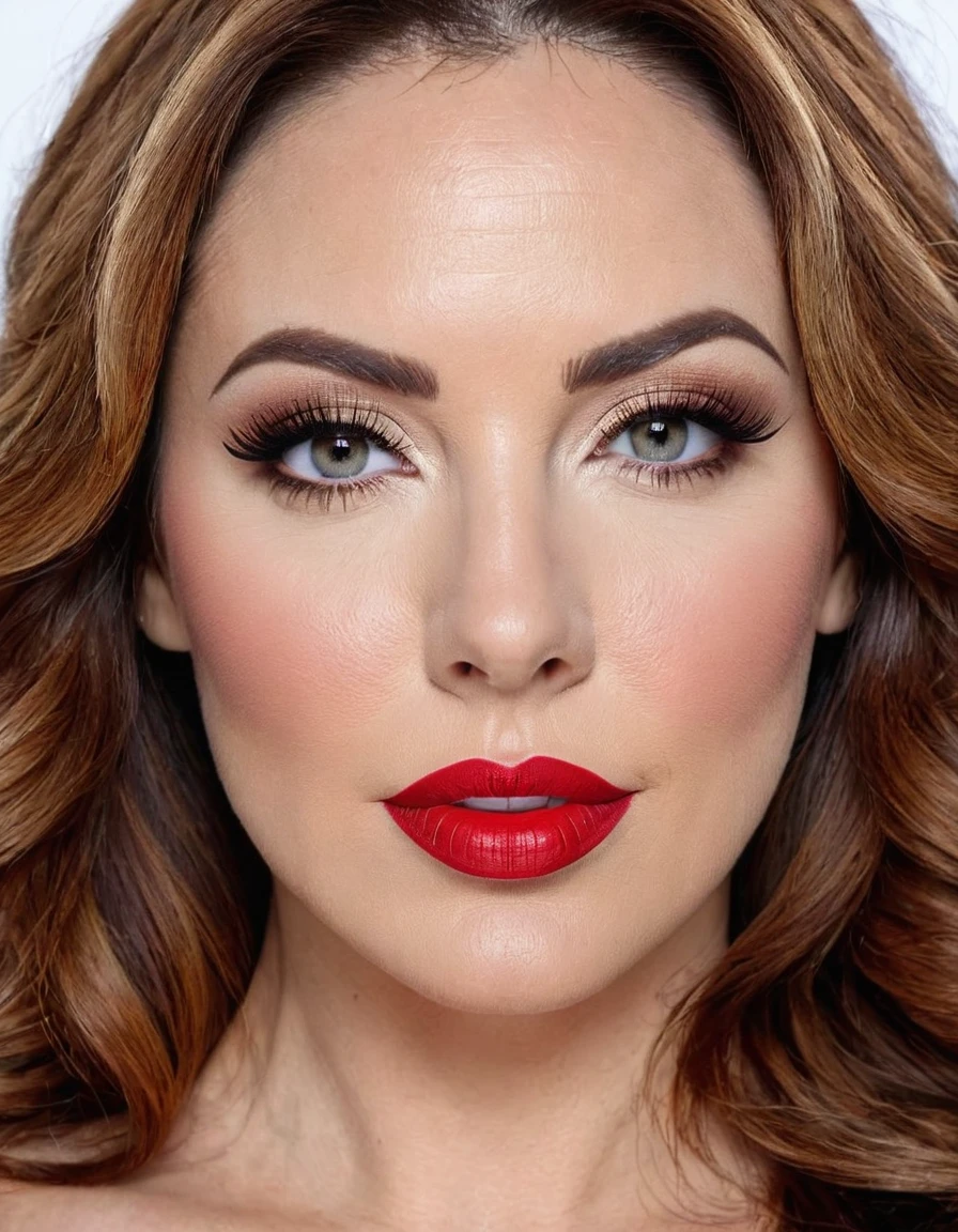 A waist-up portrait of a beautiful female whose facial features are a ...