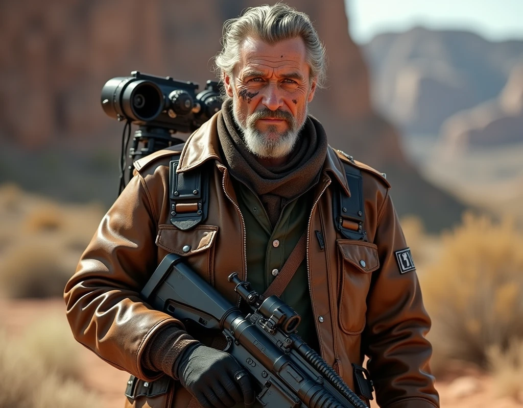 Sci-fi, space pioneer era, future Earth, veteran outlaw, scar on cheek ...