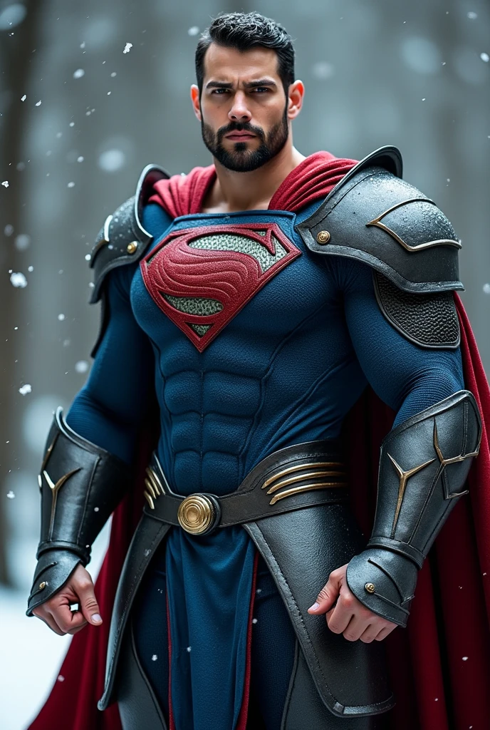 Muscular attractive man, short beard, wearing blue Superman suit ...
