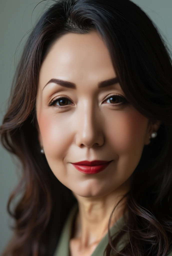 A Japanese Older Mature Woman Long Glossy Brunette Hair Very White