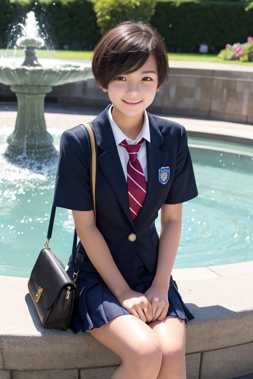 Secondary school sophomore、beautiful girl、Short cut、Near the fountain ...