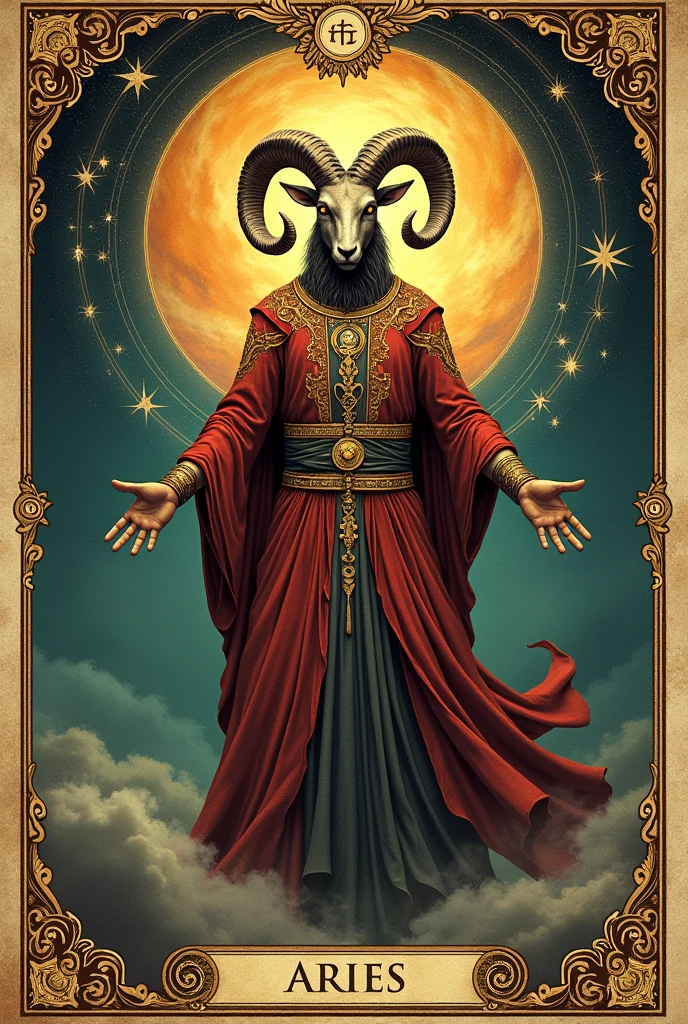 Features of the Zodiac ARIES ♈ in an ancient tarot card - SeaArt AI