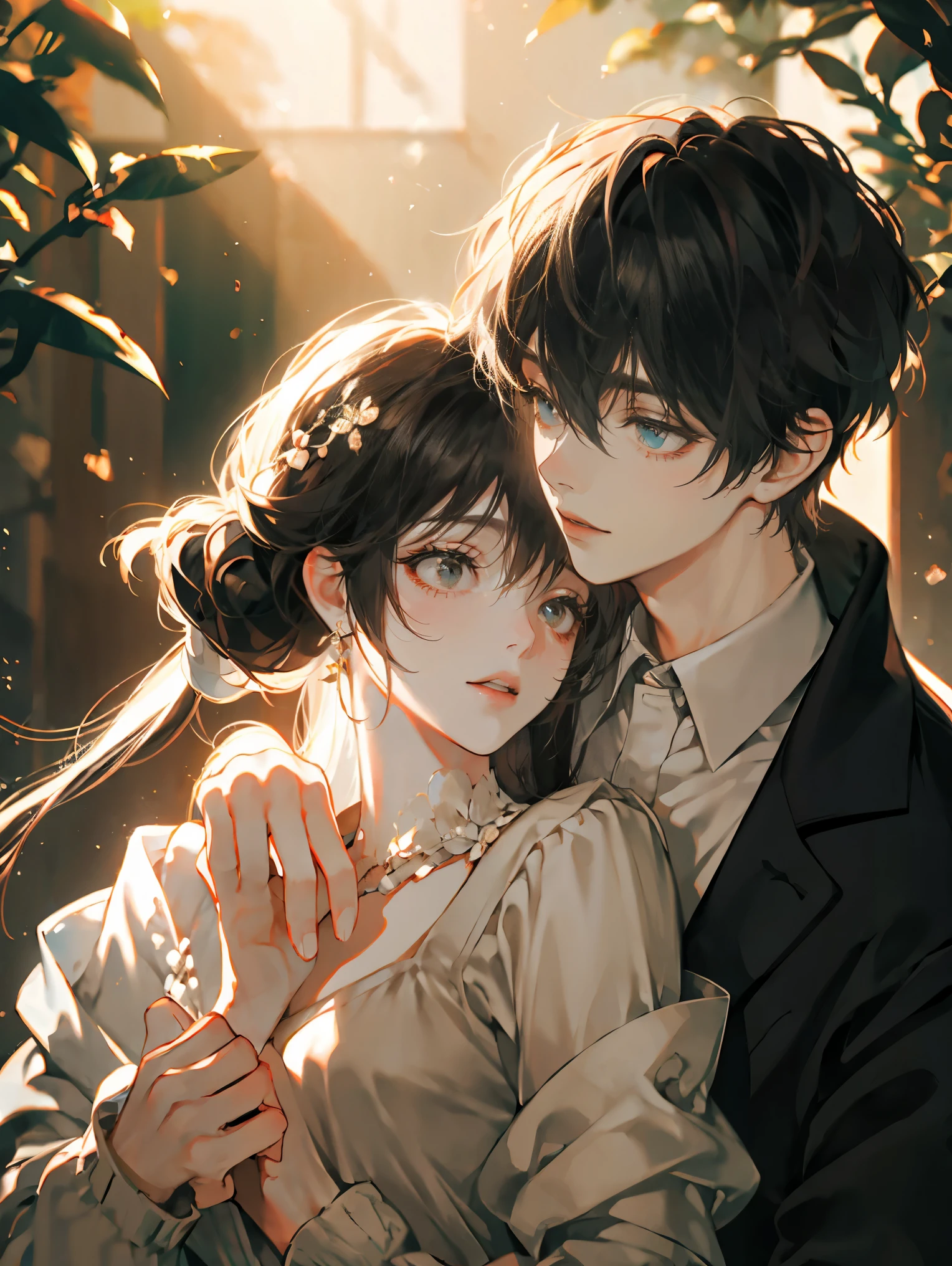 Anime couple in love by the sun - SeaArt AI