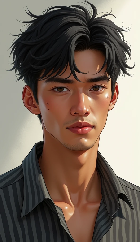 Ultra detailed and realistic, shows a 20-year-old man with a serious ...