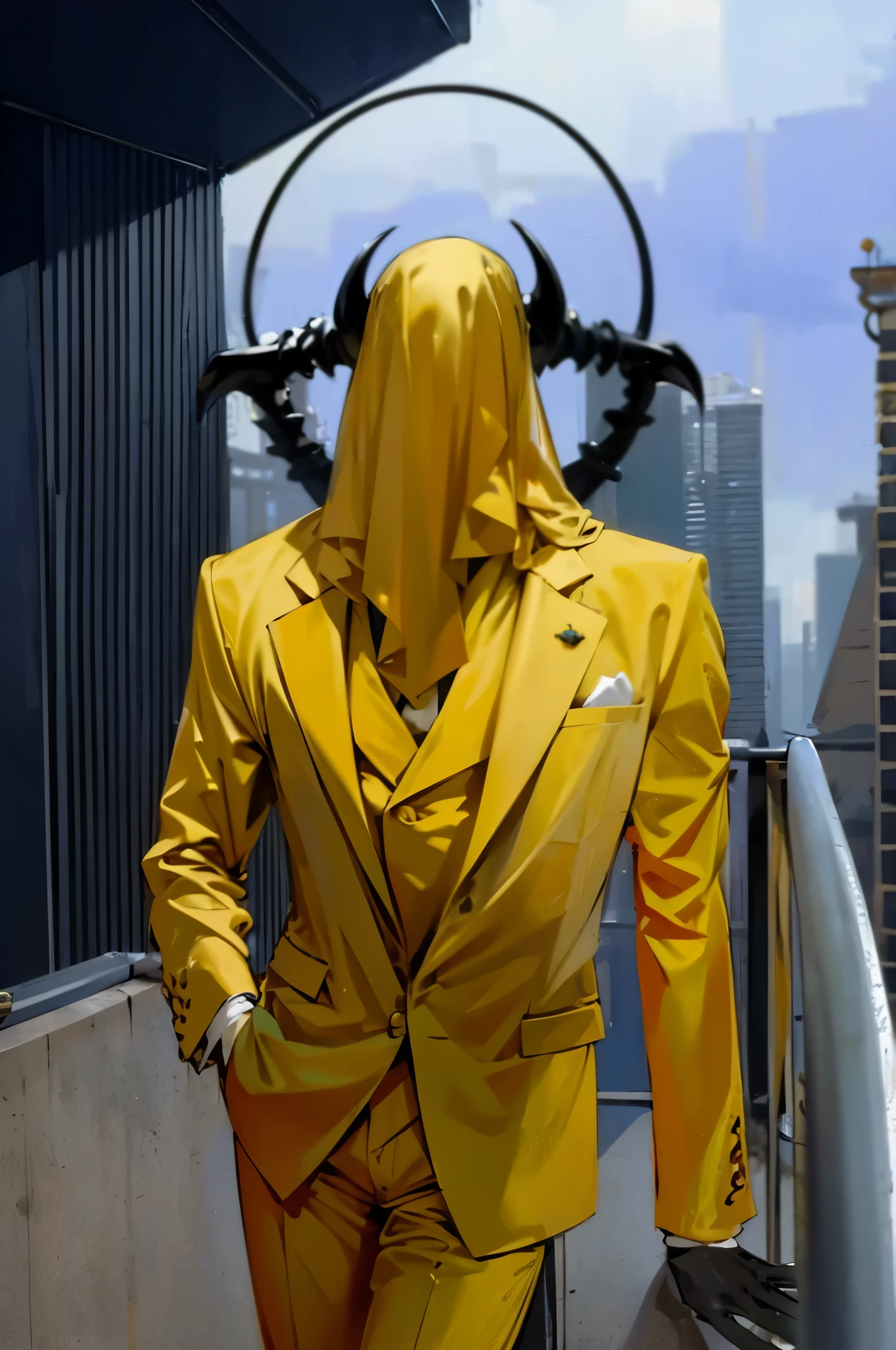 A close up of a person in a yellow suit and a yellow hood - SeaArt AI