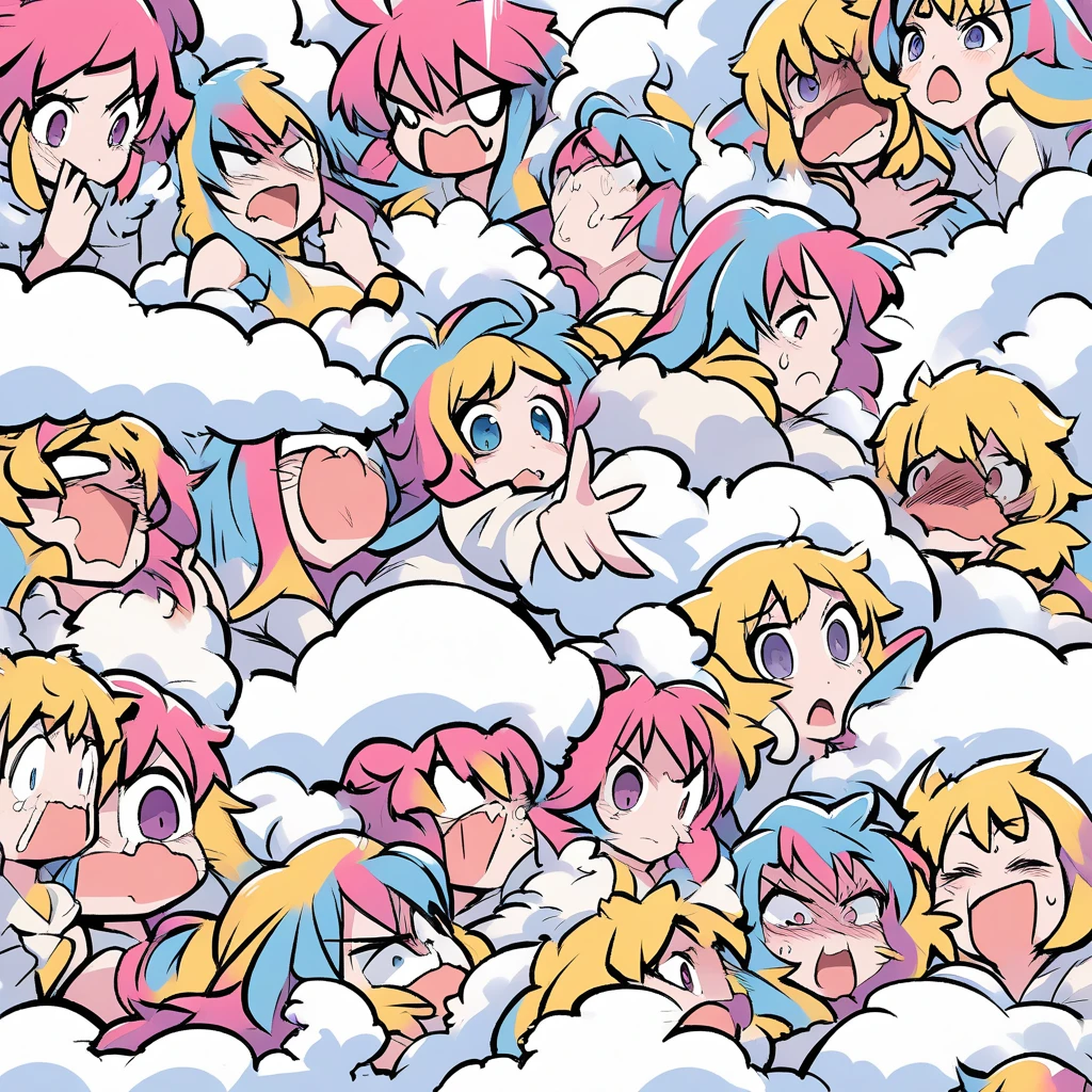 An anime-style illustration depicting girls playfully wrestling with ...