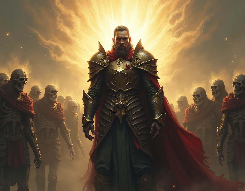 Paladin with divine aura, terribly wounded, fights an army of skeleton ...