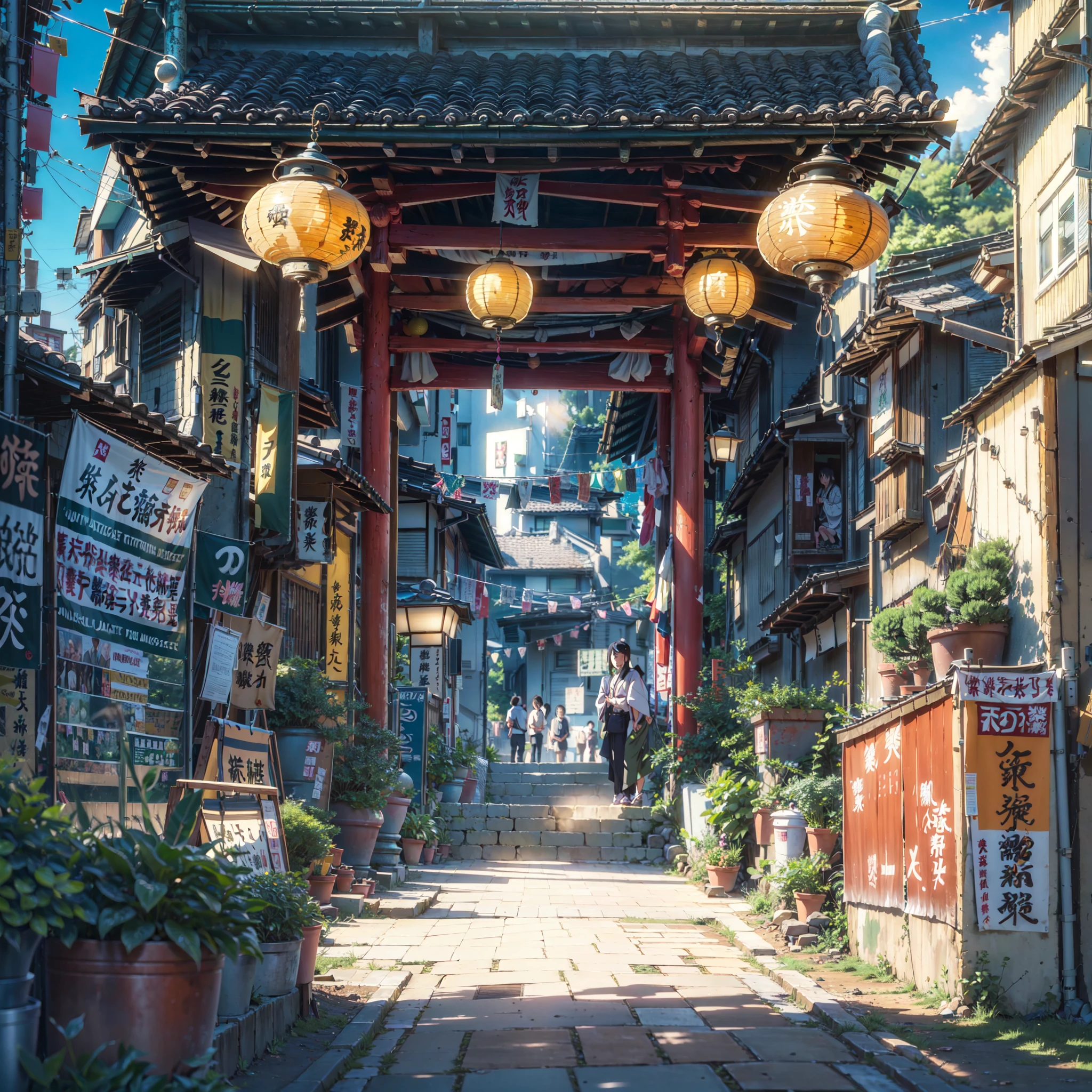 Arafed archway with lanterns and signs in a narrow alley - SeaArt AI