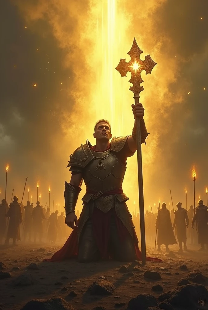 **Description:** Capture a dramatic moment as a paladin, wounded but ...