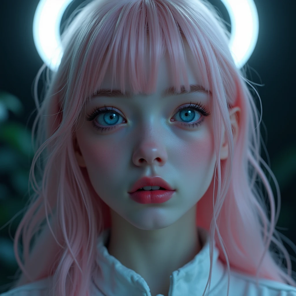Close up of realistic face of beautiful woman with angelic appearance ...