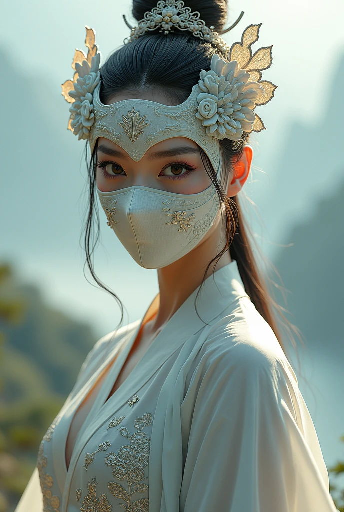 Beautiful woman wearing a Chinese hanfu mask that covers her entire ...