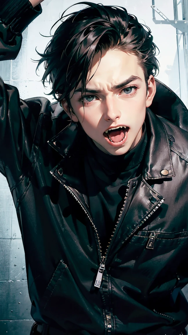 One Man,Young Man,Age 25, The angle is from very high up,Looking at the ...