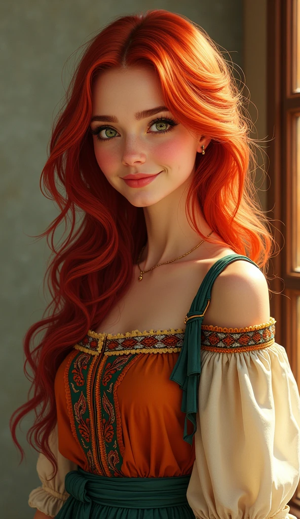 Little red-haired girl , Spanish woman, red hair, Emerald eyes - SeaArt AI
