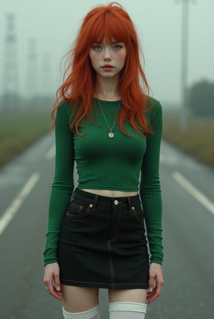 Beautiful hyperrealistic red-haired girl with green eyes and freckles ...