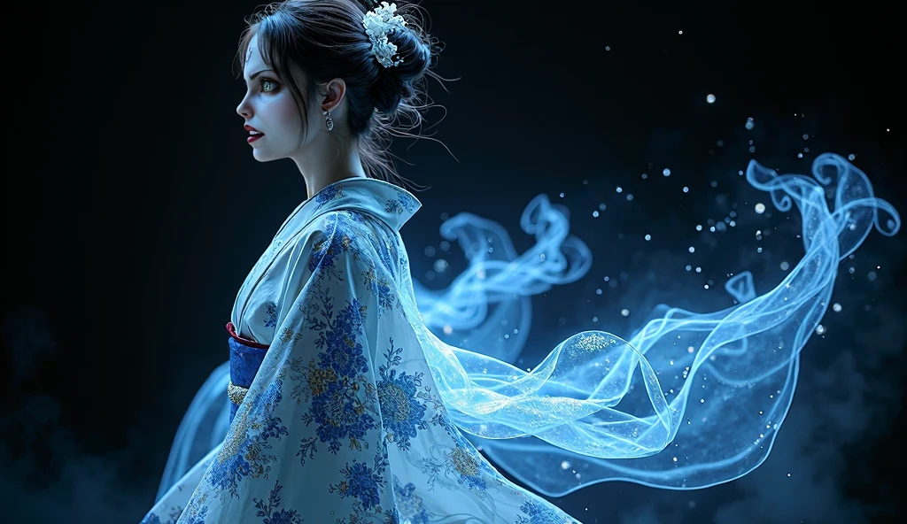 A beautiful girl with a large, ethereal guardian spirit behind her ...