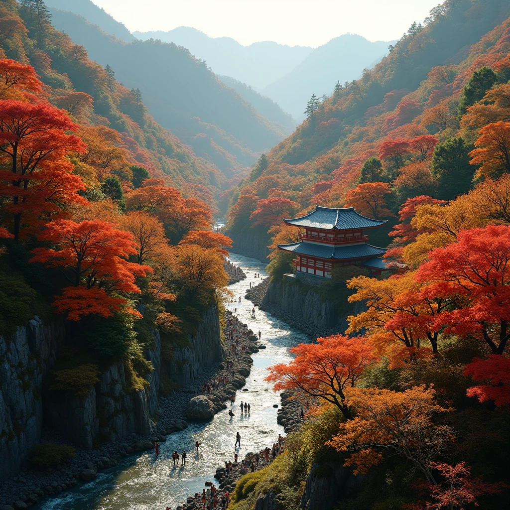 A stunning aerial view of autumn foliage in Arashiyama, Kyoto - SeaArt AI
