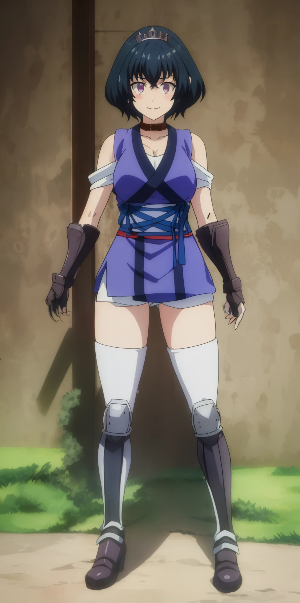 A woman in a purple outfit standing in front of a wall - SeaArt AI