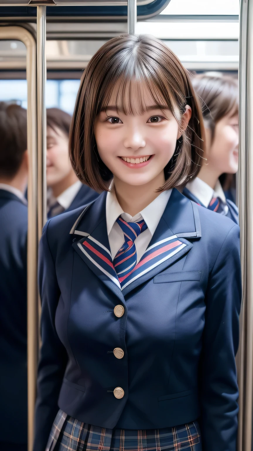 学校の制服を着た女性が電車の中に立っている近接写真 - SeaArt AI