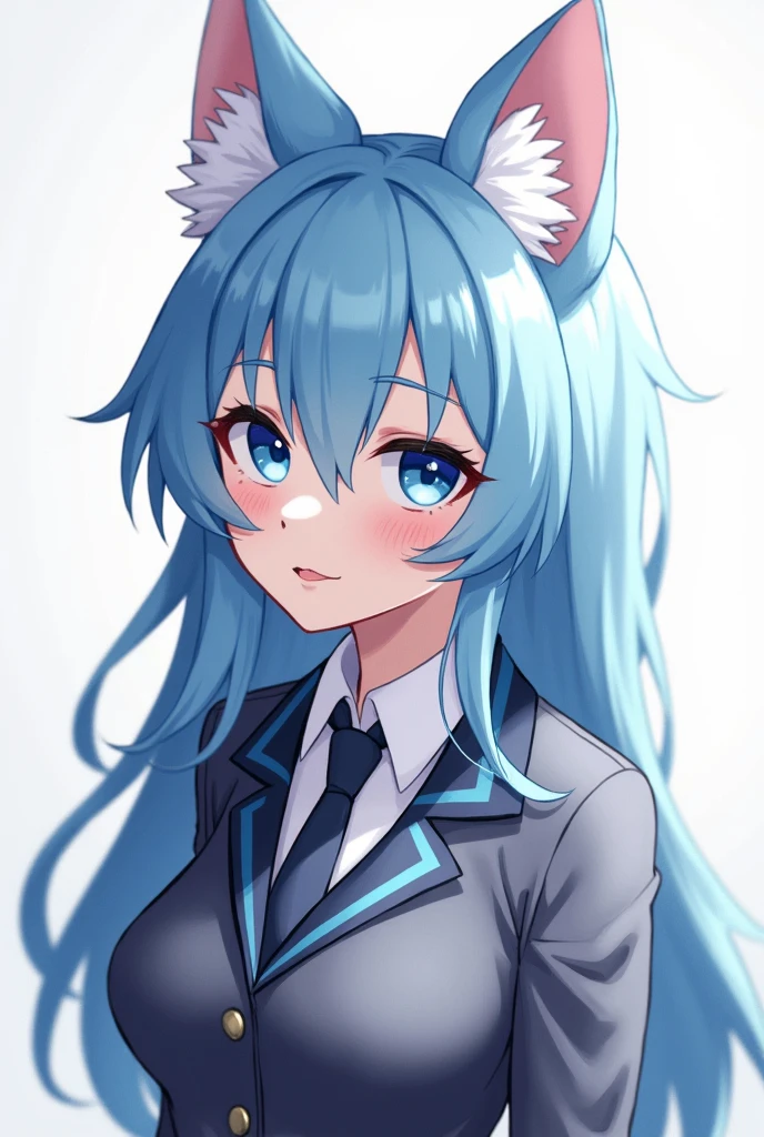 1girl, blue fur, wolf girl, medium breasts, school uniform, portrait ...