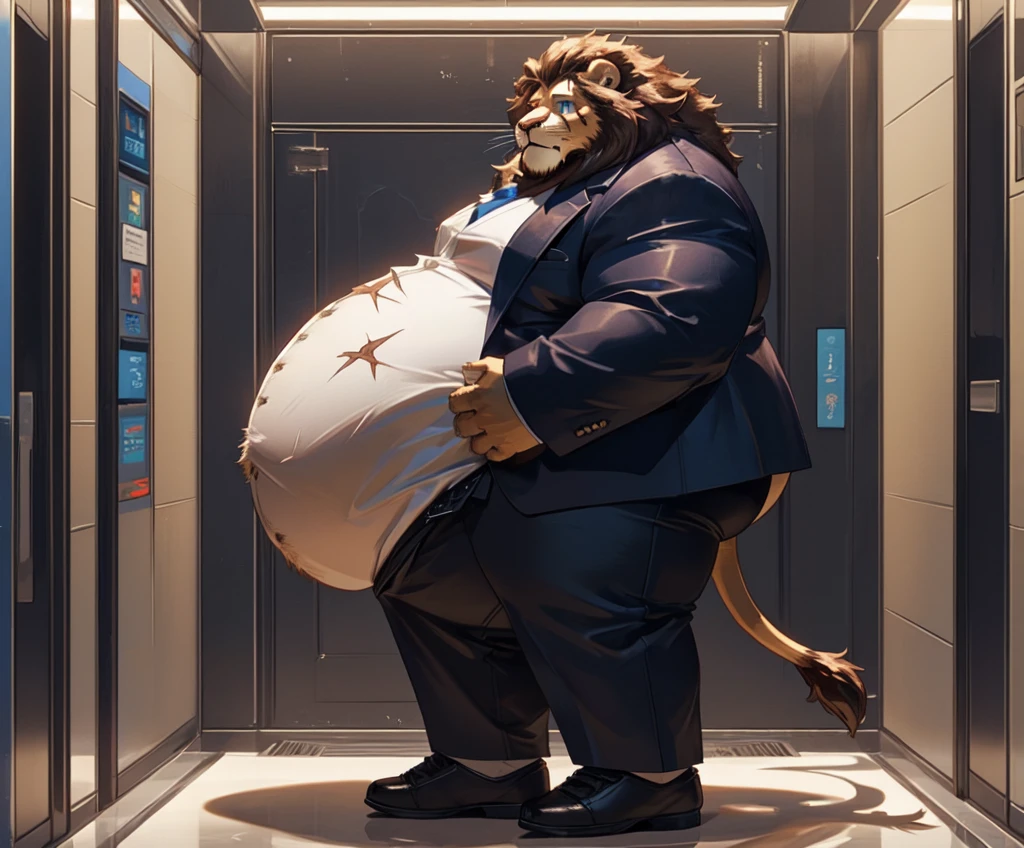 Very Extremely Morbidly-Obese Lion with Very Extremely massive Overhang ...