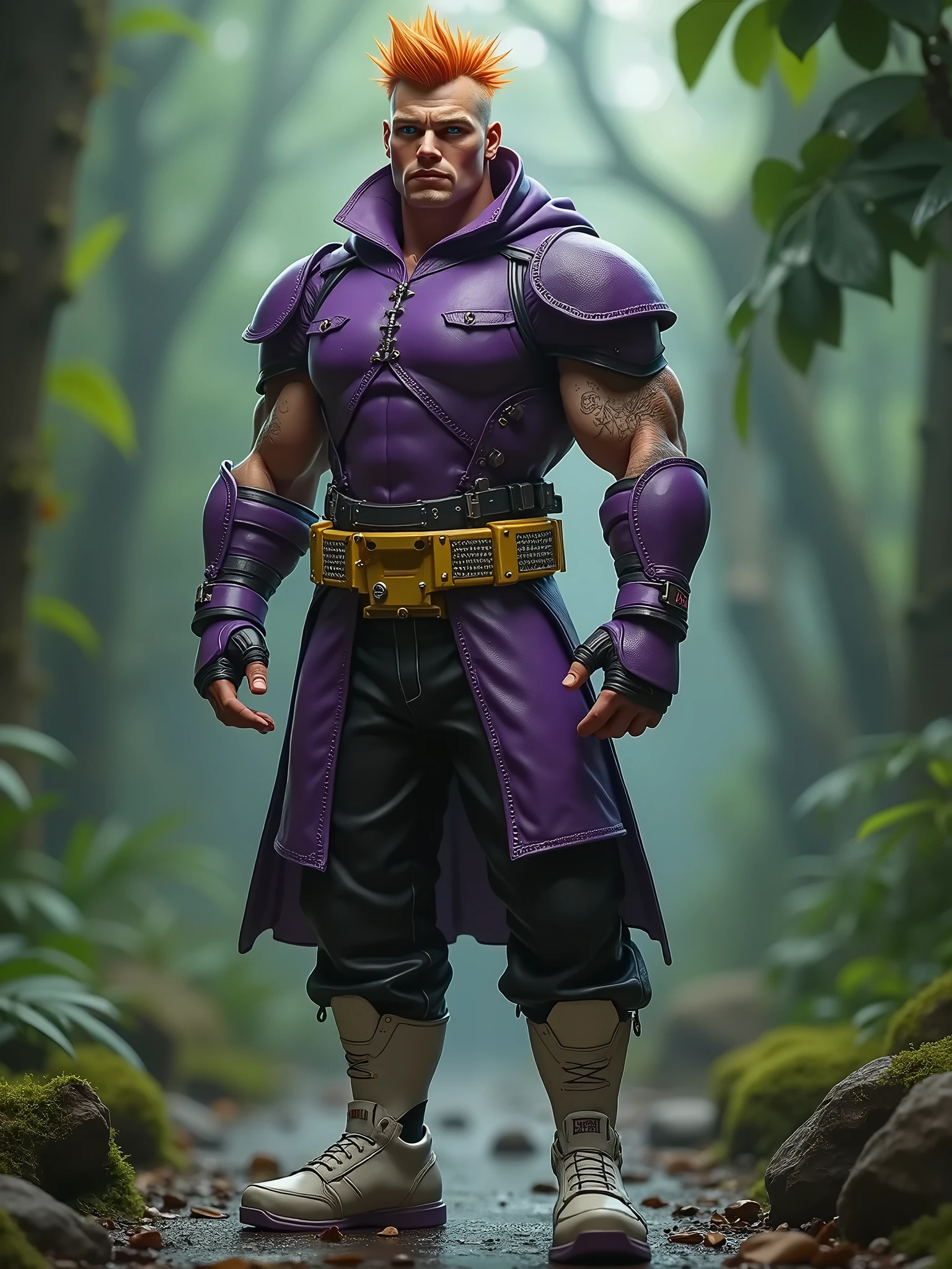 A close up of a toy figure of a man in a purple outfit - SeaArt AI
