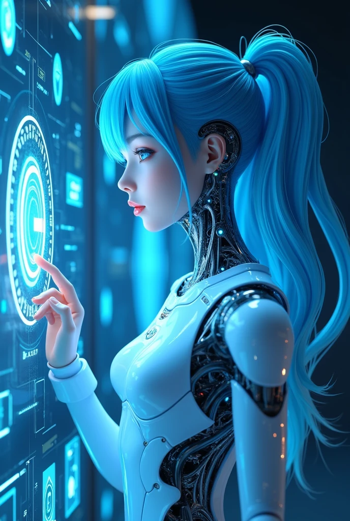 3DCG concept art.Android girl surrounded by cyberspace holographic interfaces - SeaArt AI
