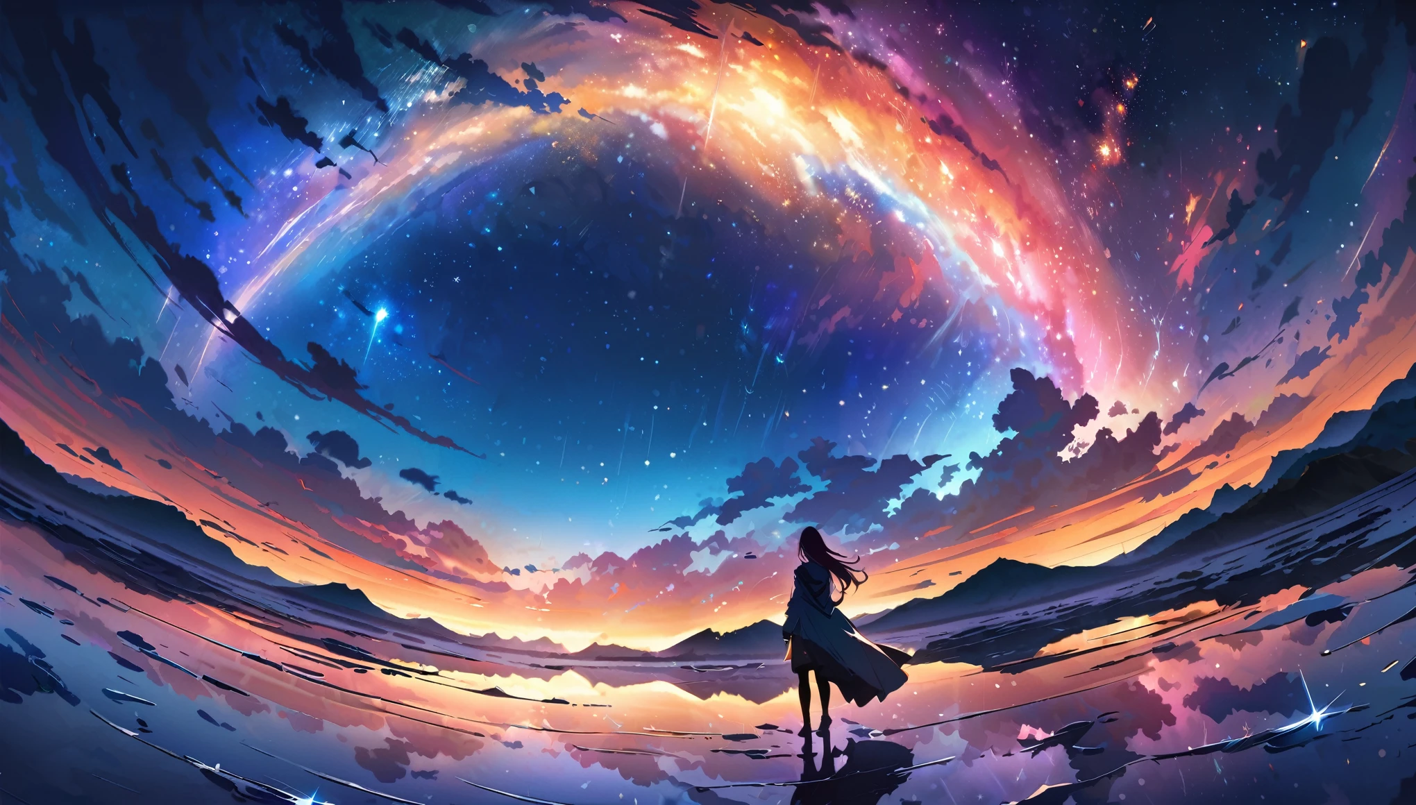 Anime girl looking at the stars in the sky - SeaArt AI