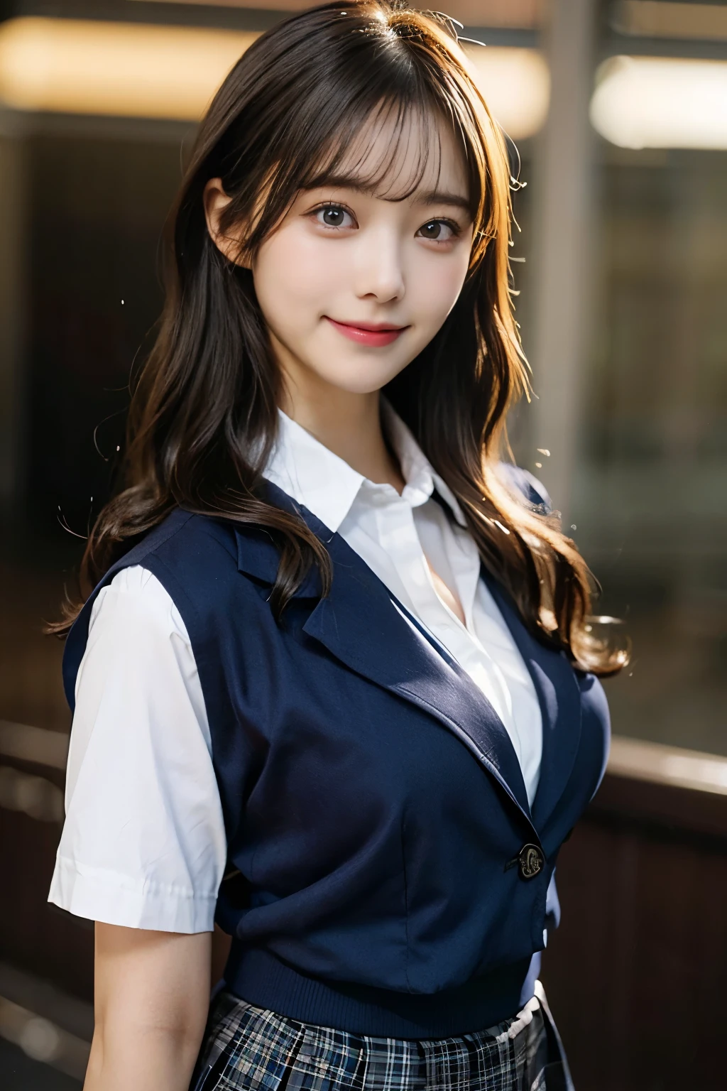 A close up of a woman in a school uniform posing for a picture - SeaArt AI