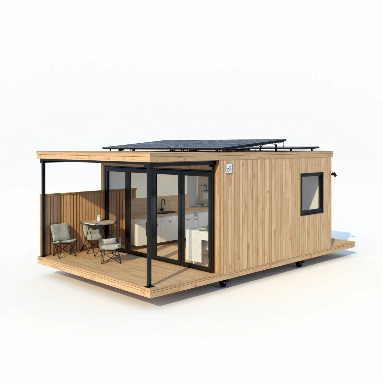 Design a detailed 3D model of a modern mini cabin with an eco - SeaArt AI