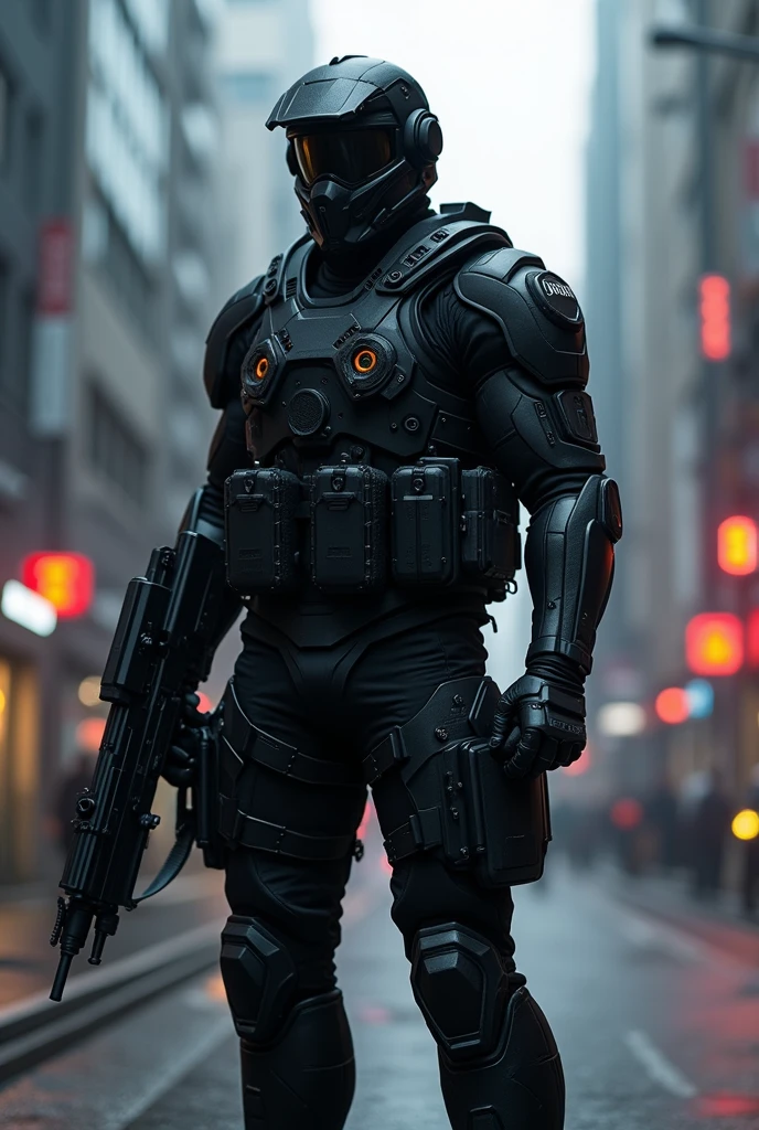 Futuristic Male swat armor tactical black - SeaArt AI