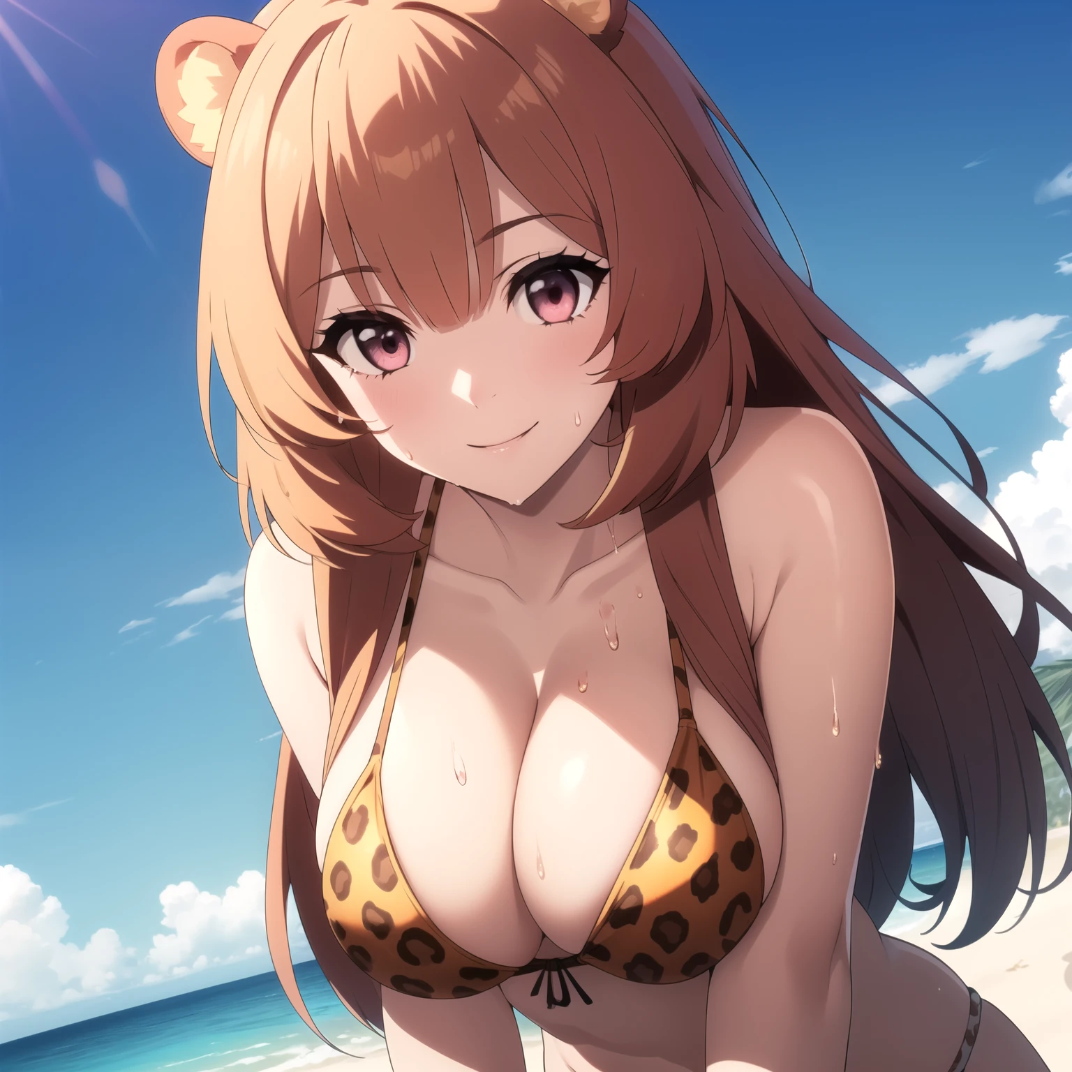 A close up of a woman in a bikini on a beach（raphtalia) - SeaArt AI
