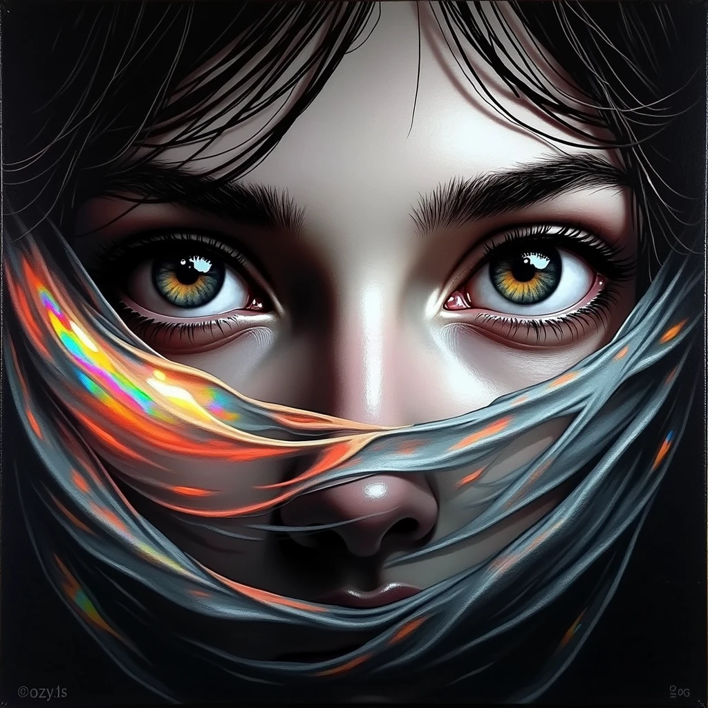 Colour paint realistic portrait k, Female face image, full-screen face ...