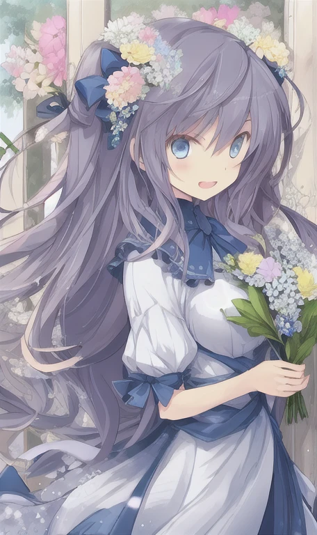 Two-dimensional girl enjoying flowers - SeaArt AI