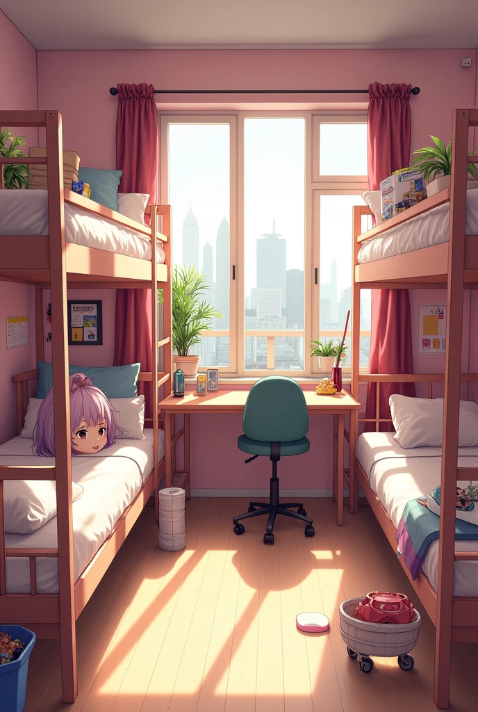 A room where there are 4 bunkbeds and 4 girls living in that room ...