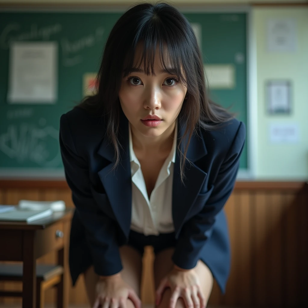 Shooting from a low angle、Beautiful Japanese female teacher with sensual express - SeaArt AI