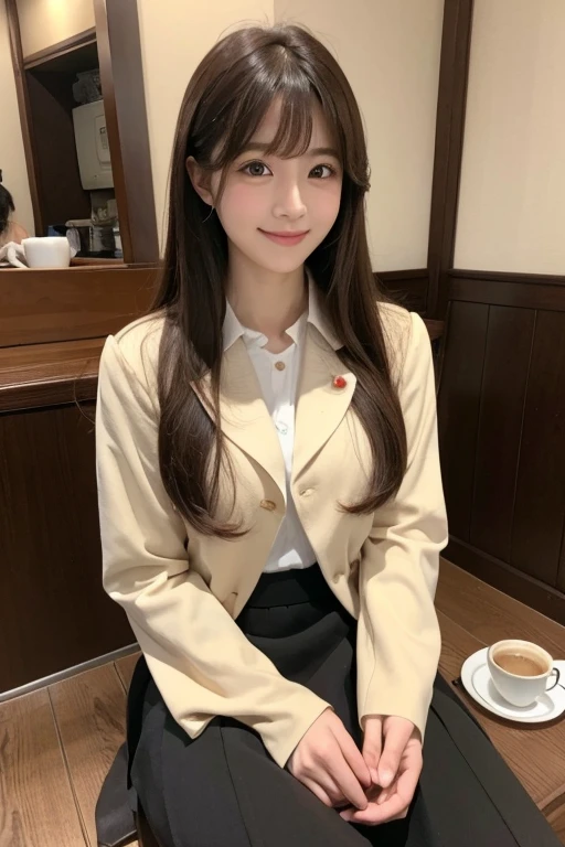 High resolution, Long Hair, chest, bangs, Brown Hair, smile, cute ...