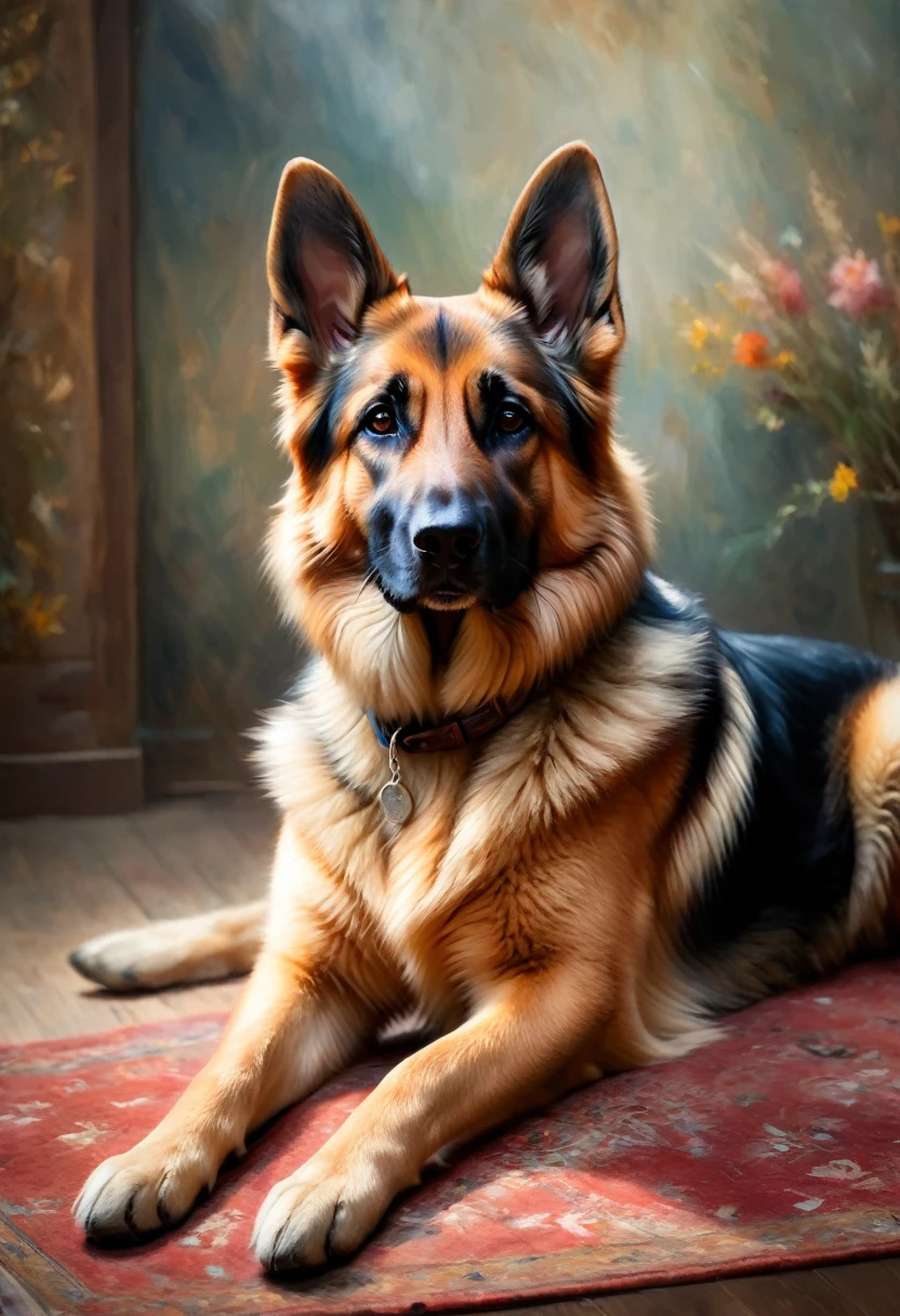 A cute German shepherd greets the viewer, Pierre＝Art by Auguste Renoir ...