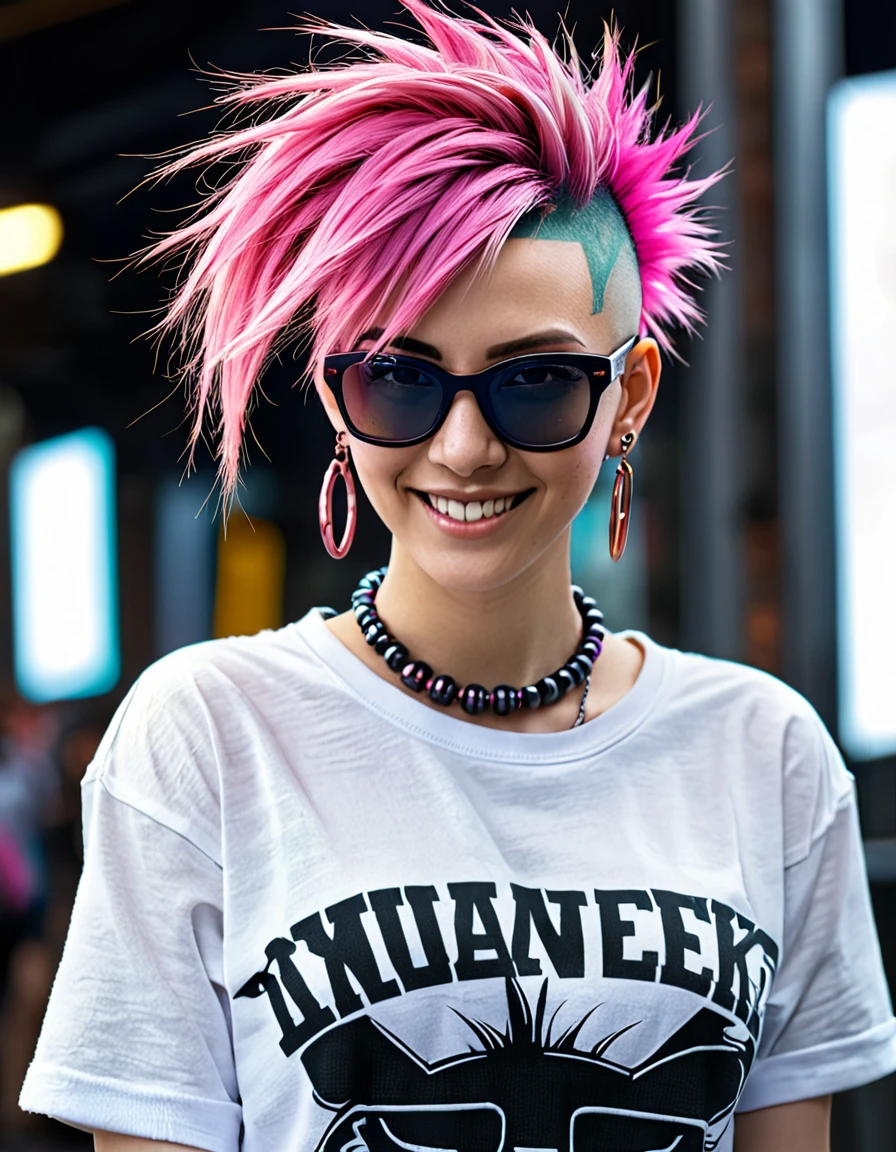 2284 BCE, , cyberdeck, 1girl, bangs, pink hair , Mohawk, asian - SeaArt AI