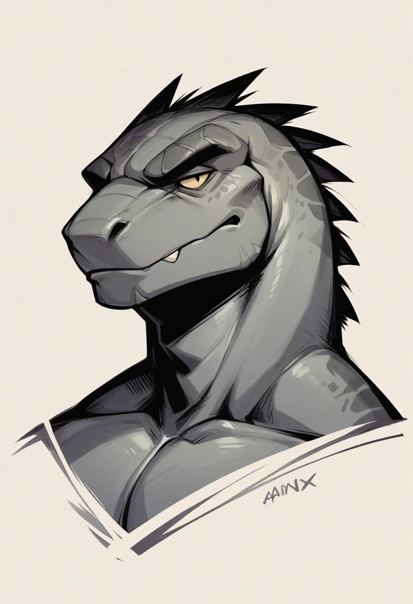 An ax, where the blade resembles the silhouette of a lizard. Portrait ...