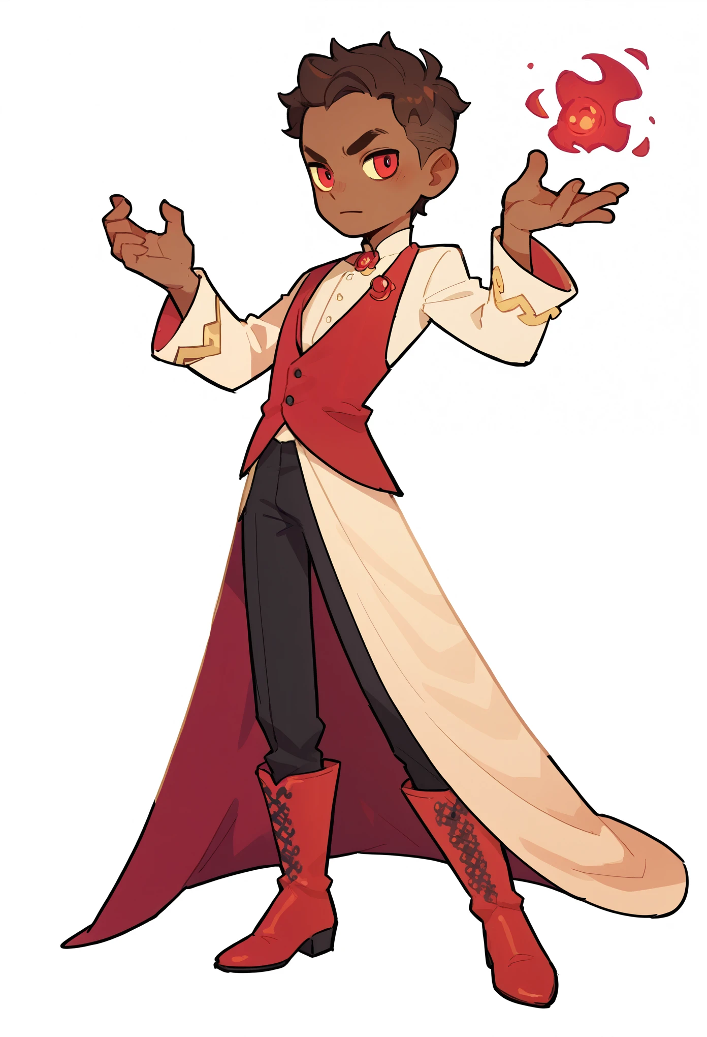 An evil young man, male adult, brown skin, raising one hand, elegant ...