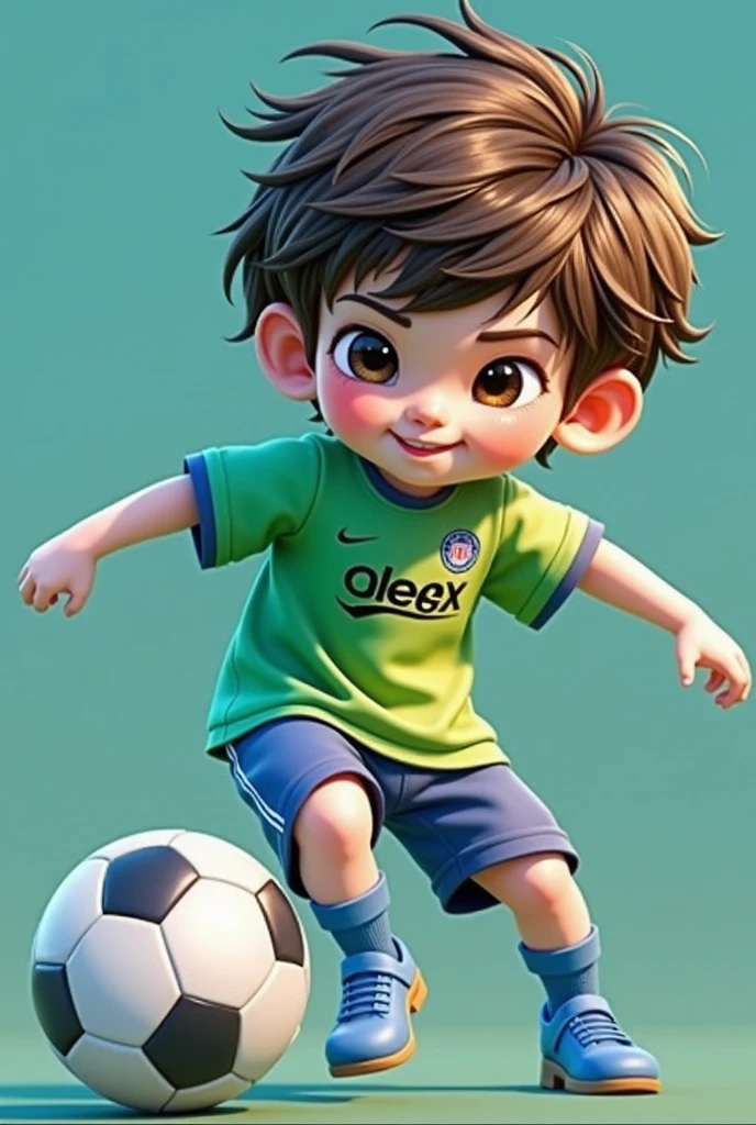A cute kid playing with football, nice hair who is in school uniform ...