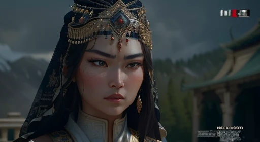 Close up of woman wearing headdress and veil, young woman like Genghis ...