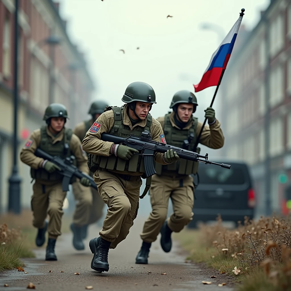 A Squad of 4 Confident Male Russian Army Soldiers Full Body in their ...