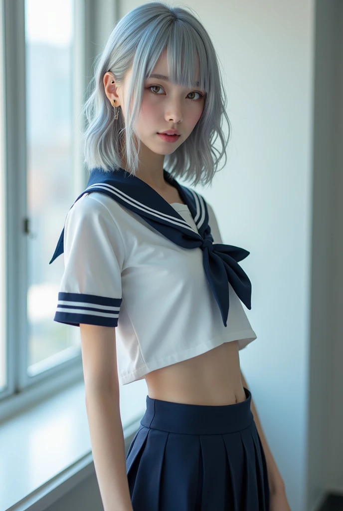 Realistic, glowing skin, (Sweating:1.8), Stand backwards, Looking back ...