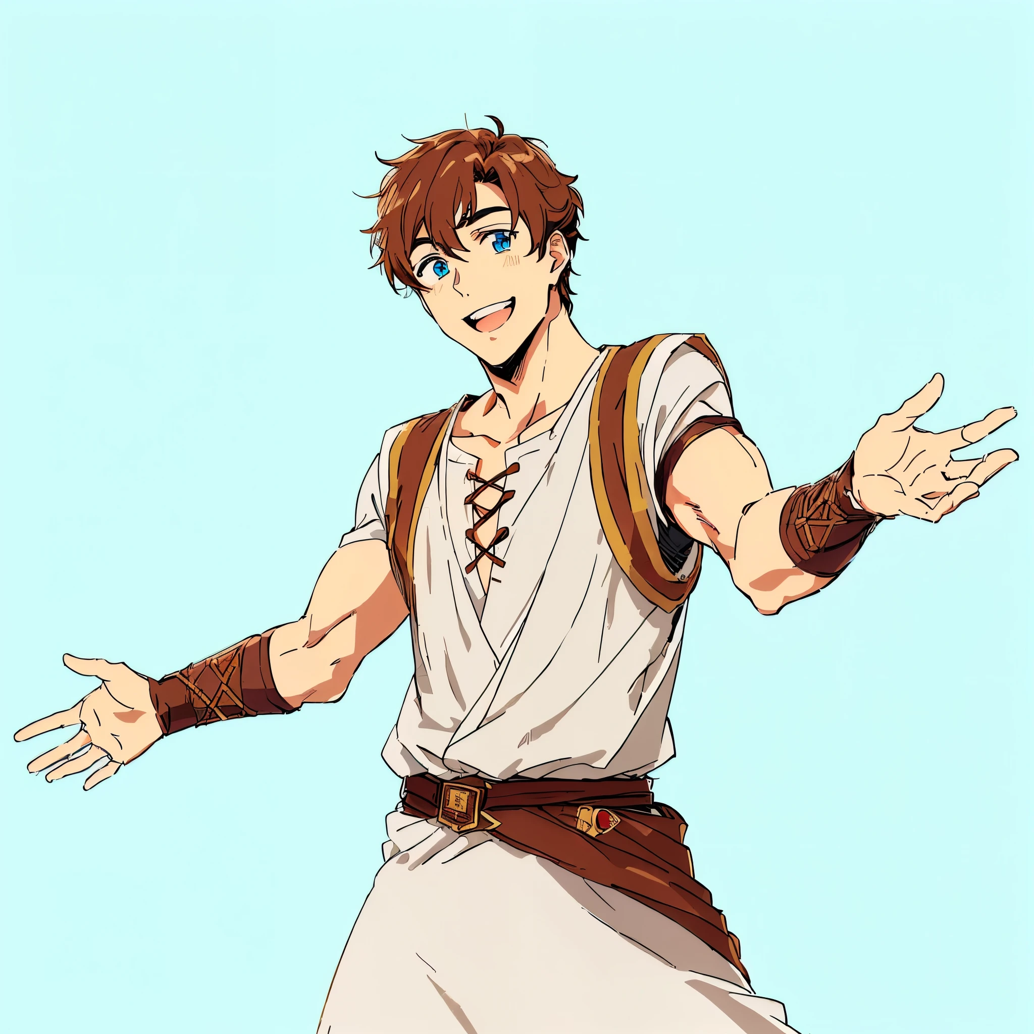 A cartoon of a man in a white shirt and brown belt - SeaArt AI